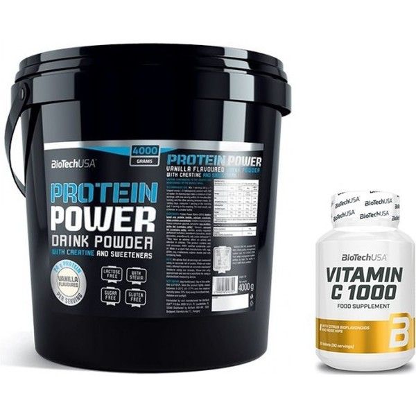 Pack BioTechUSA Protein Power 4000 gr + Vitamin C 1000 30 tabs - BULEVIP